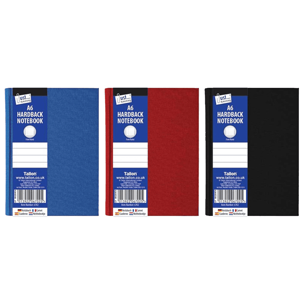 Just Stationery A6 Hardback Notebook - Red, Blue, Black - Harrisons Direct
